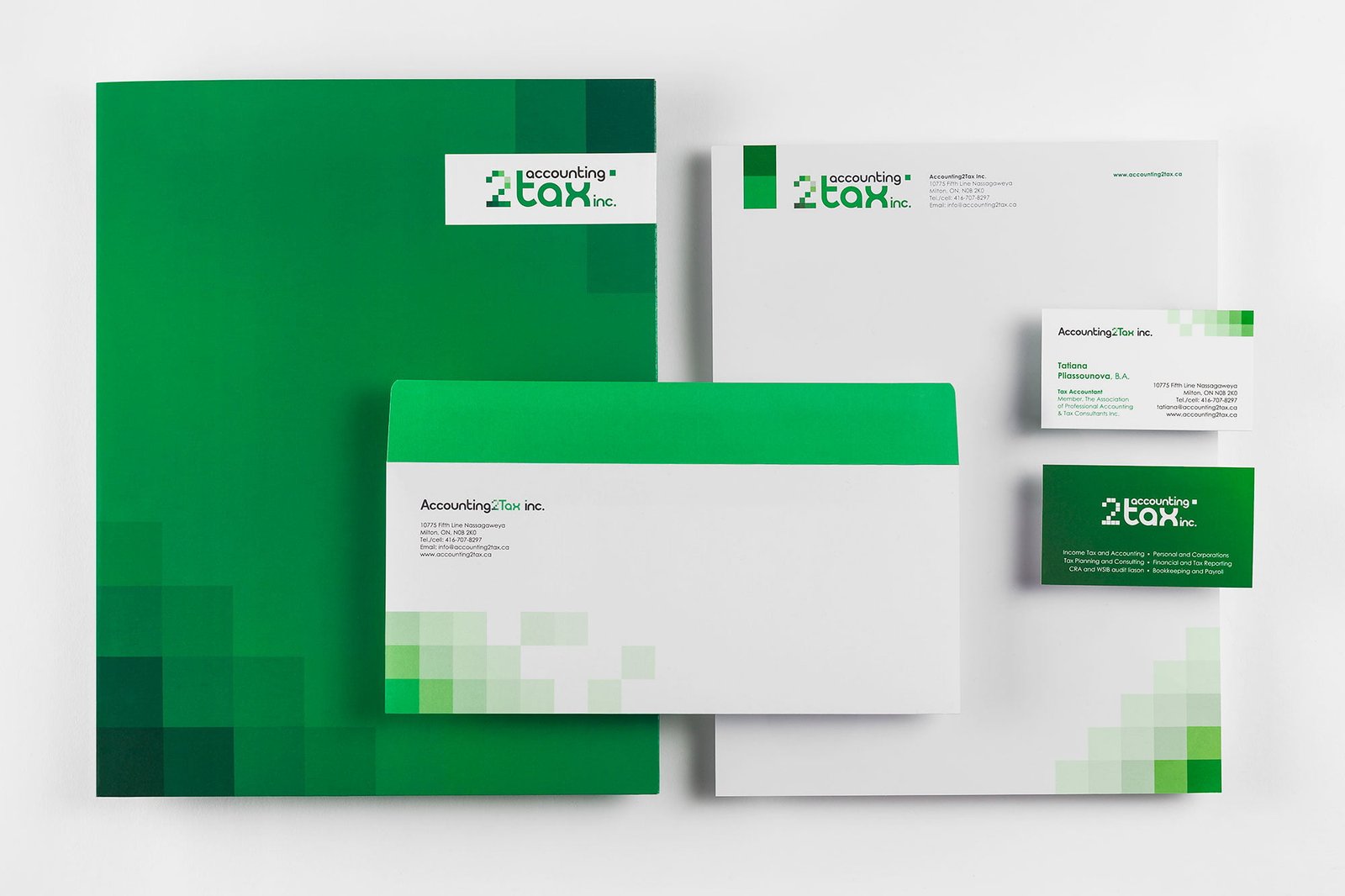 Brand identity for an accounting services. Design of logo and stationery.
